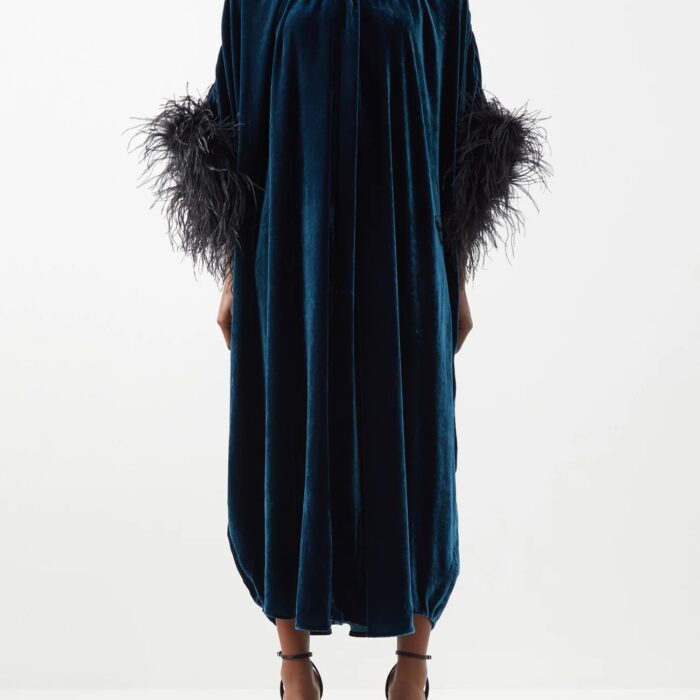 The Ghosteen silk-velvet feather-trim dress - A Little Bird